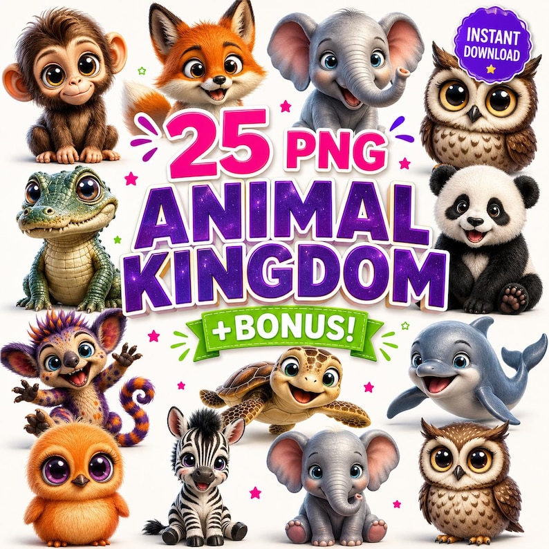 Animal Kingdom PNG Clipart Bundle | Baby Safari Zoo Animals (instant ...