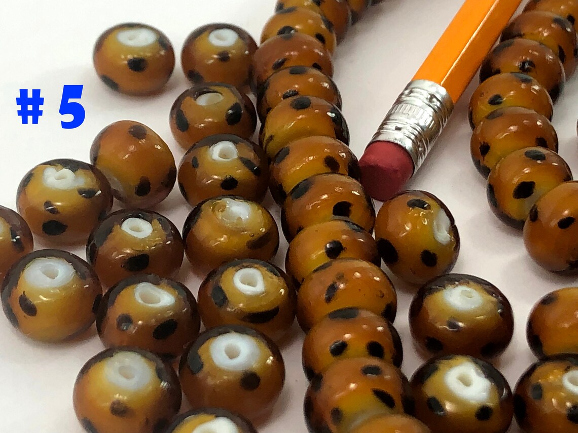 Animal Print Design Lampwork Glass Beads (12 Beads Pack for Each ...