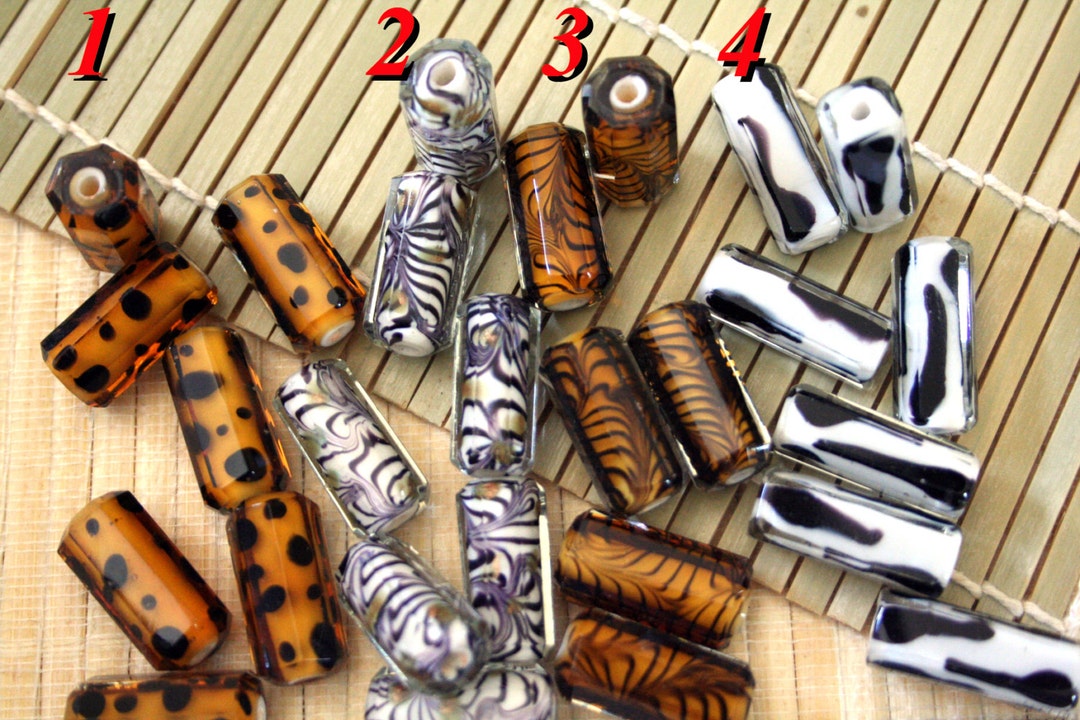 Animal Print Design Handmade Faceted Lampwork Glass Beads (2-beads Pack ...