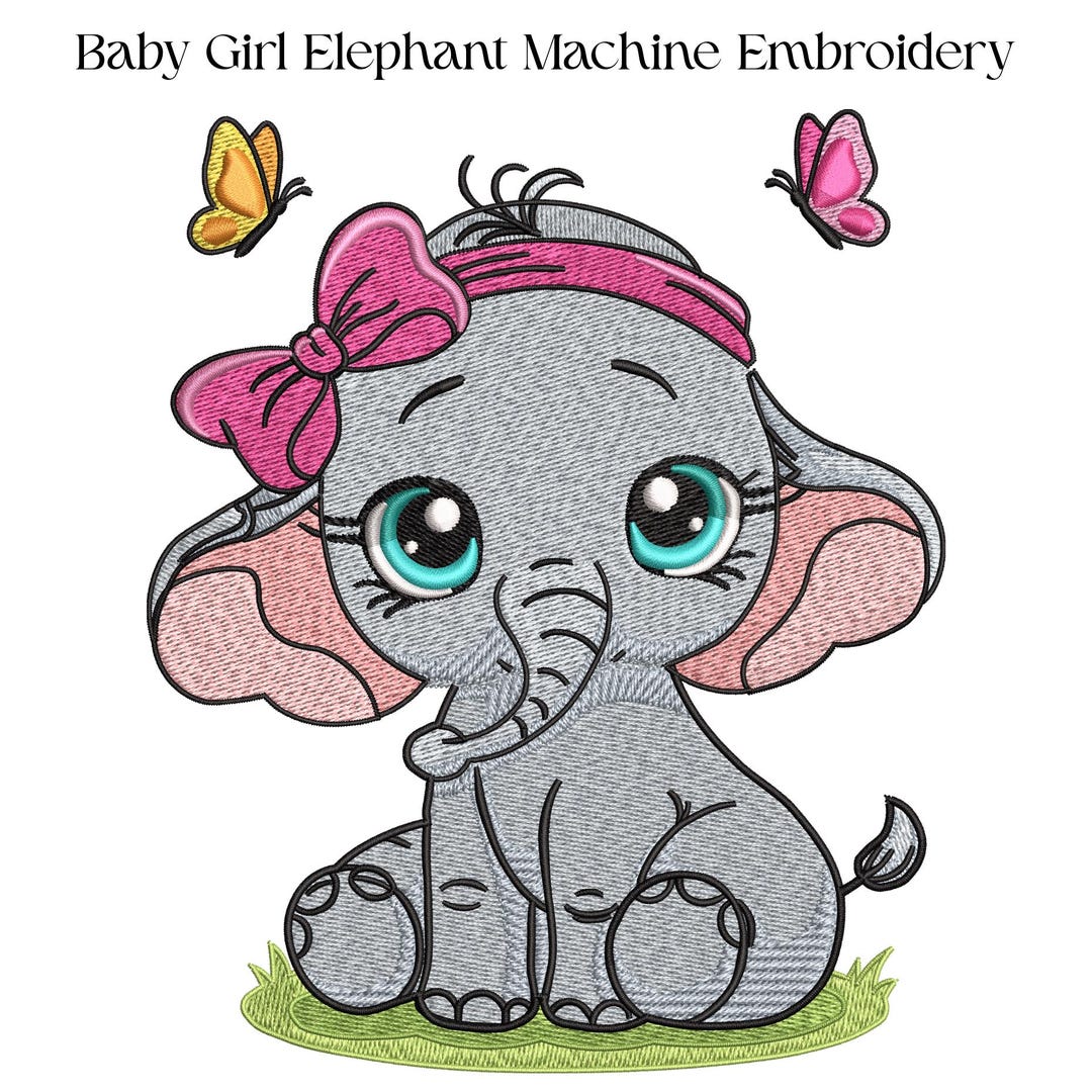 Baby Girl Elephant Machine Embroidery Design, Safari Animal (digital ...