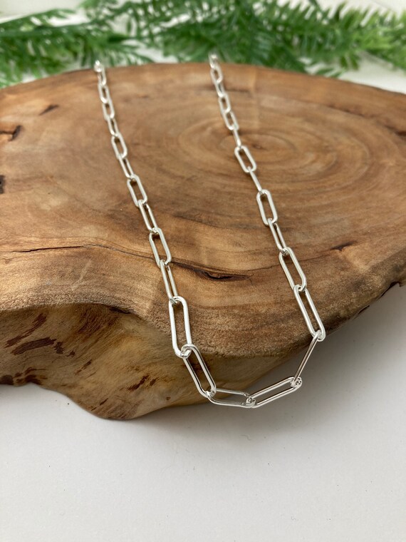 Paperclip Solid Sterling Chain 3.8mm Silver Rustic or Dark | Etsy