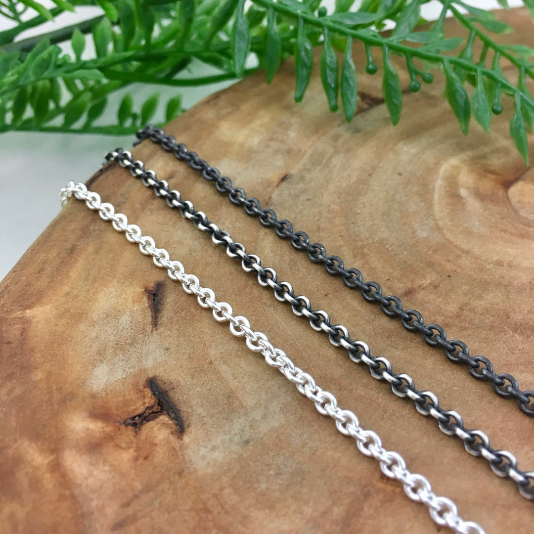 Sterling Silver 2.8mm Cable Chain Necklace: Light, Antique, or Dark ...
