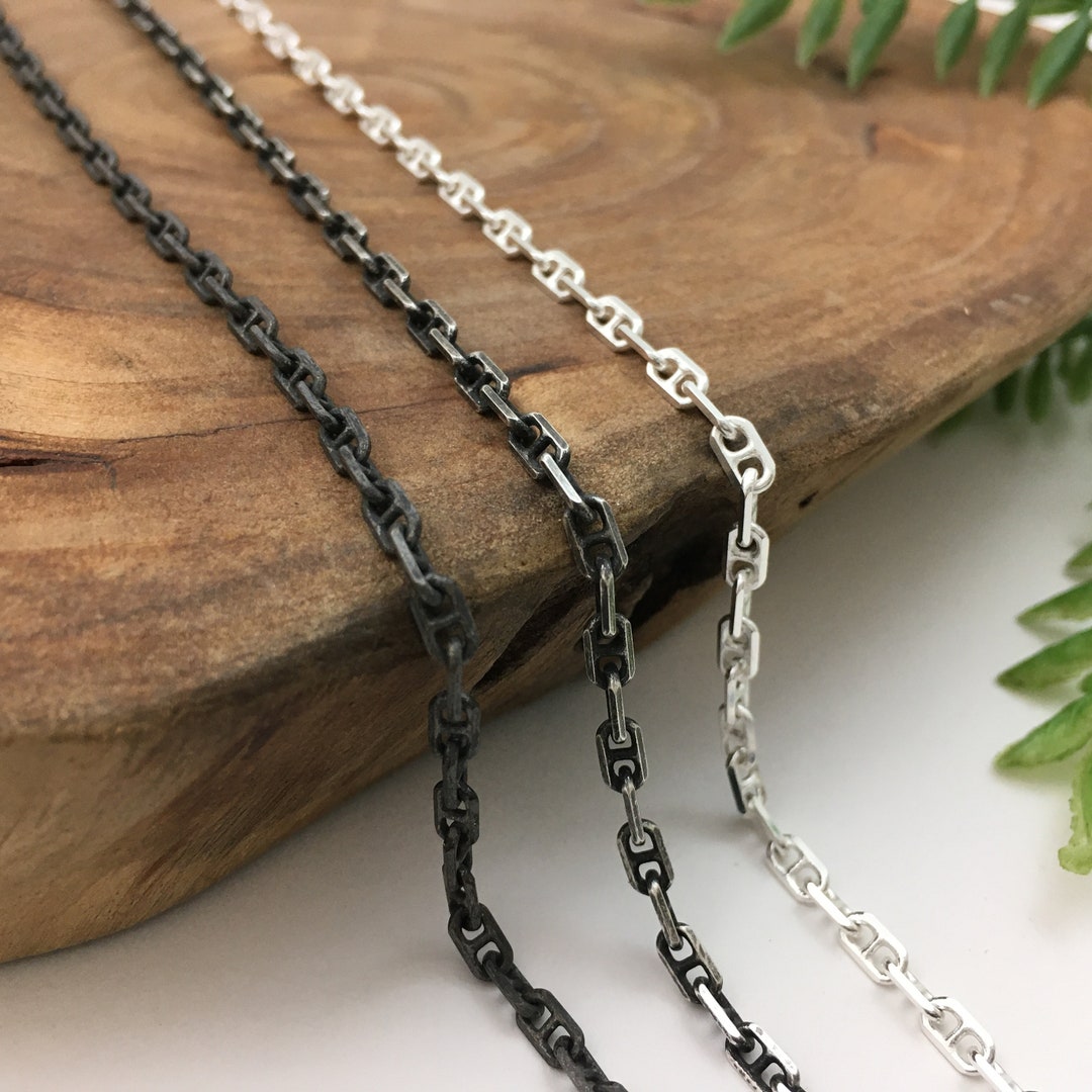 Sterling Silver Beveled Anchor Chain - Light, Antique, or Dark Patina ...