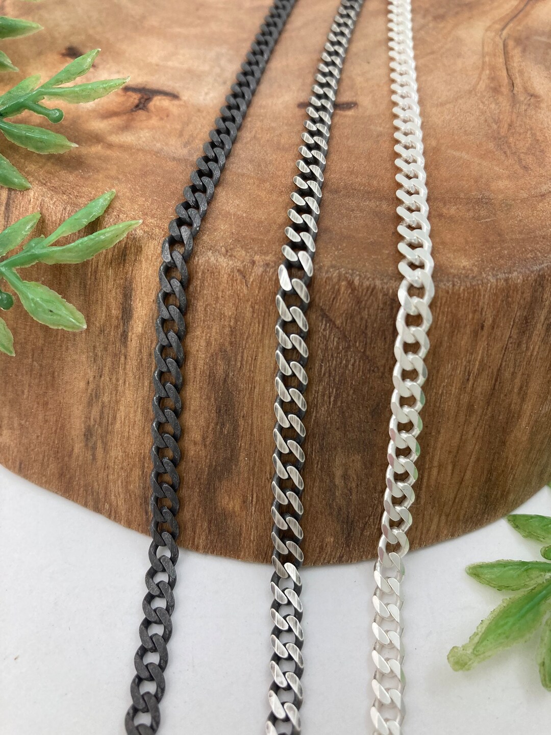 Beveled Curb Chain in Solid Sterling Silver Silver, Antique or Dark ...