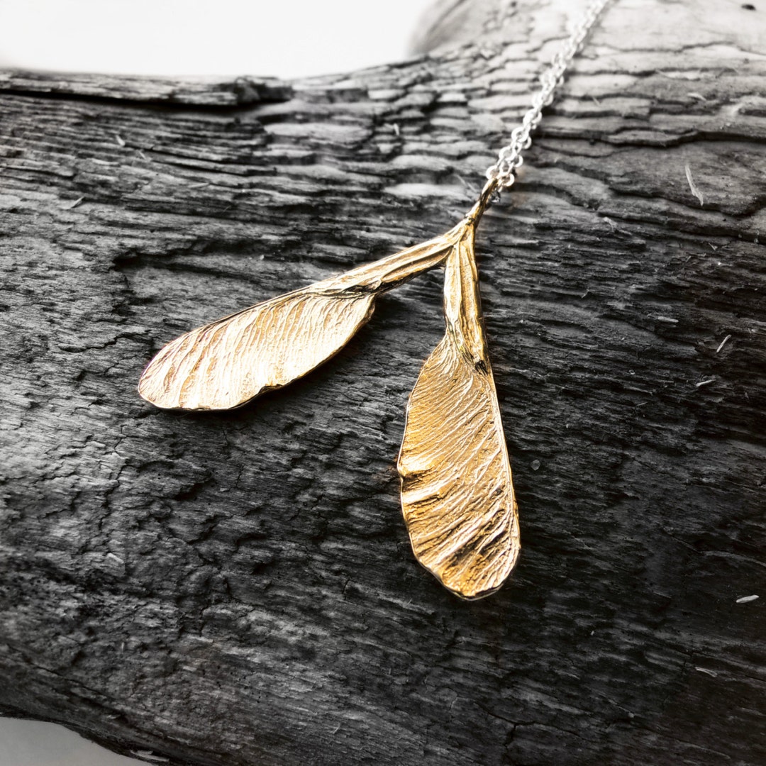 Double Samara Brass Bronze Necklace Maple Seed Gold - Etsy