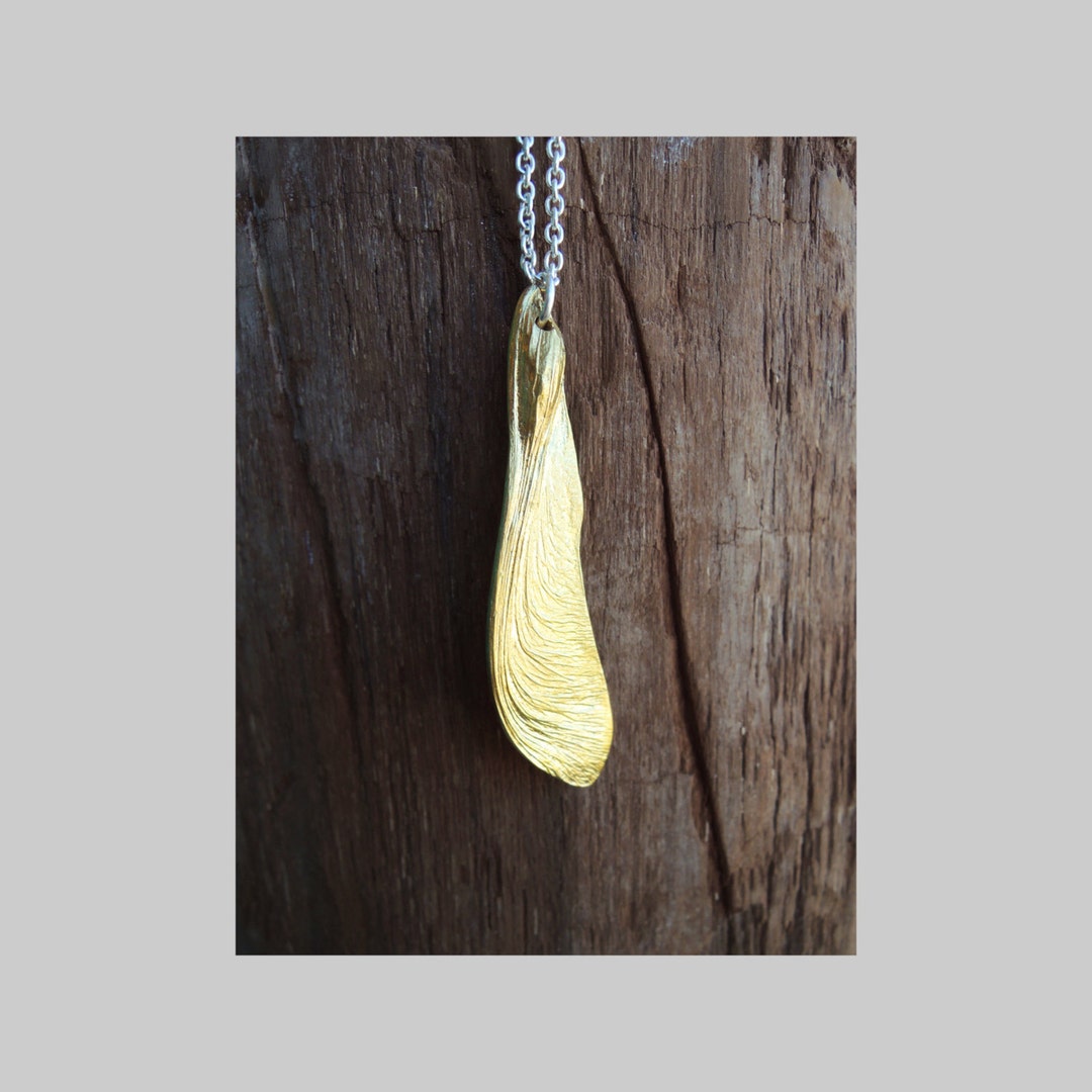 Maple Seed Necklace: Brass Samara Pendant, Sterling Silver Chain - Etsy