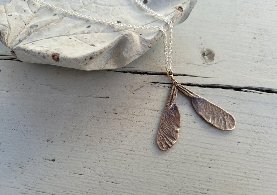 Double Samara - Semi-oxidized Bronze - Necklace - Maple Seed - Gold ...