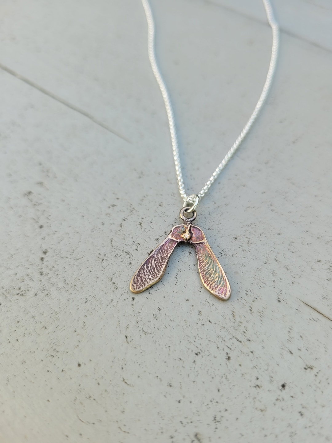 Small Double Samara Pendant - Semi-oxidized Bronze - Delicate Samara ...