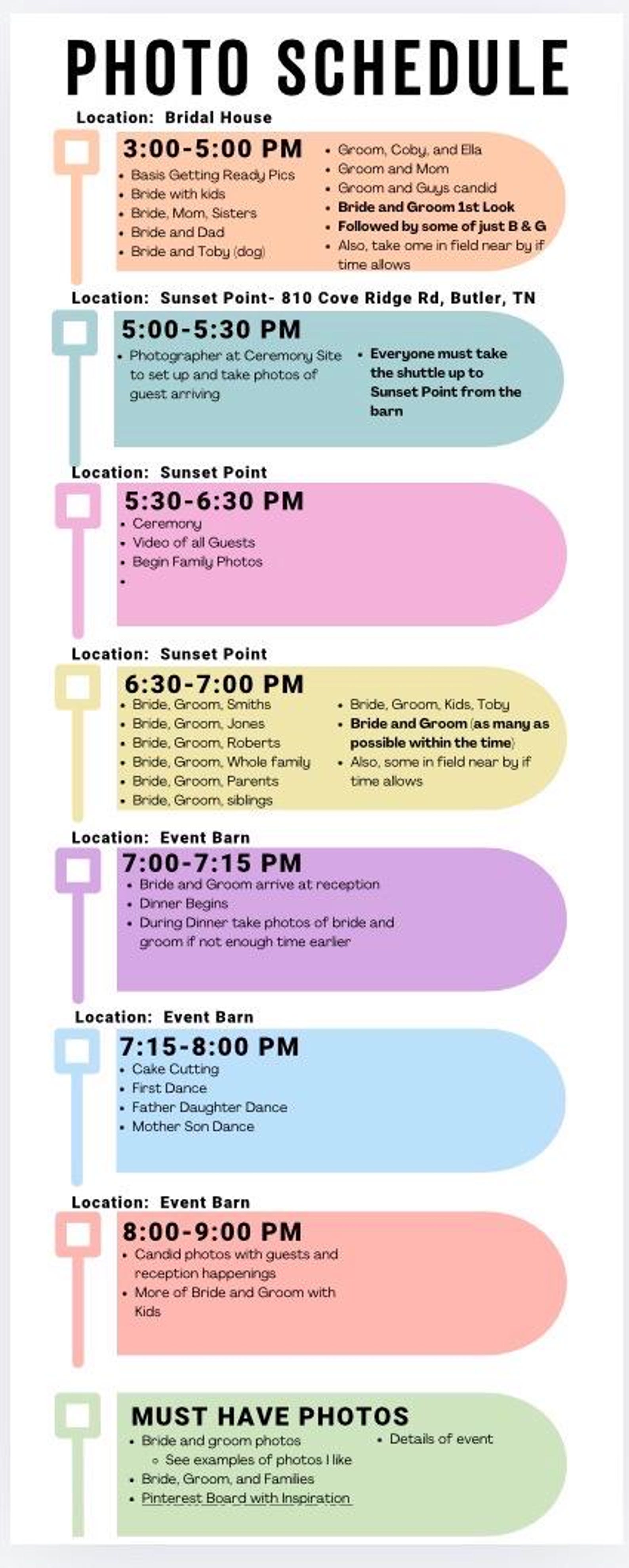 Custom Wedding Photo Schedule | Editable Canva Template | Vertical ...