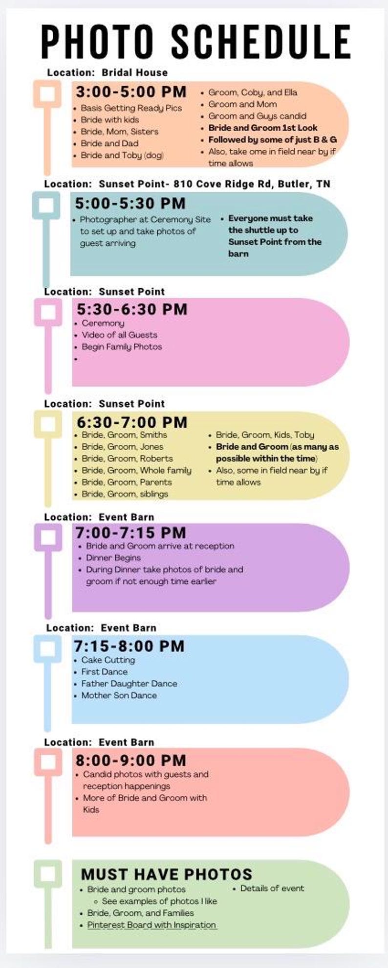 Custom Wedding Photo Schedule | Editable Canva Template | Vertical ...