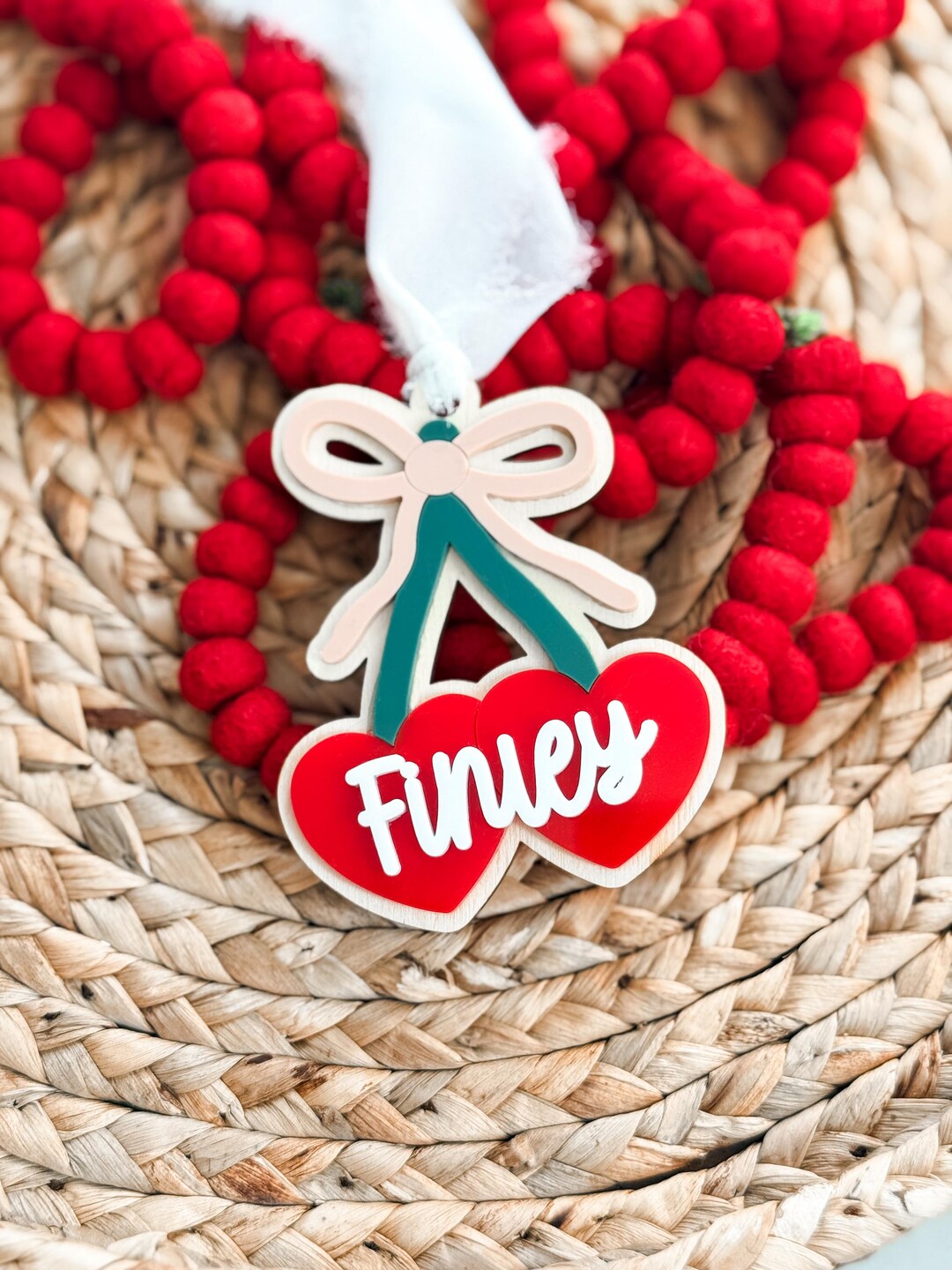 Personalized Acrylic Cherry Heart Tag – Valentine Gift, Name Ornament ...