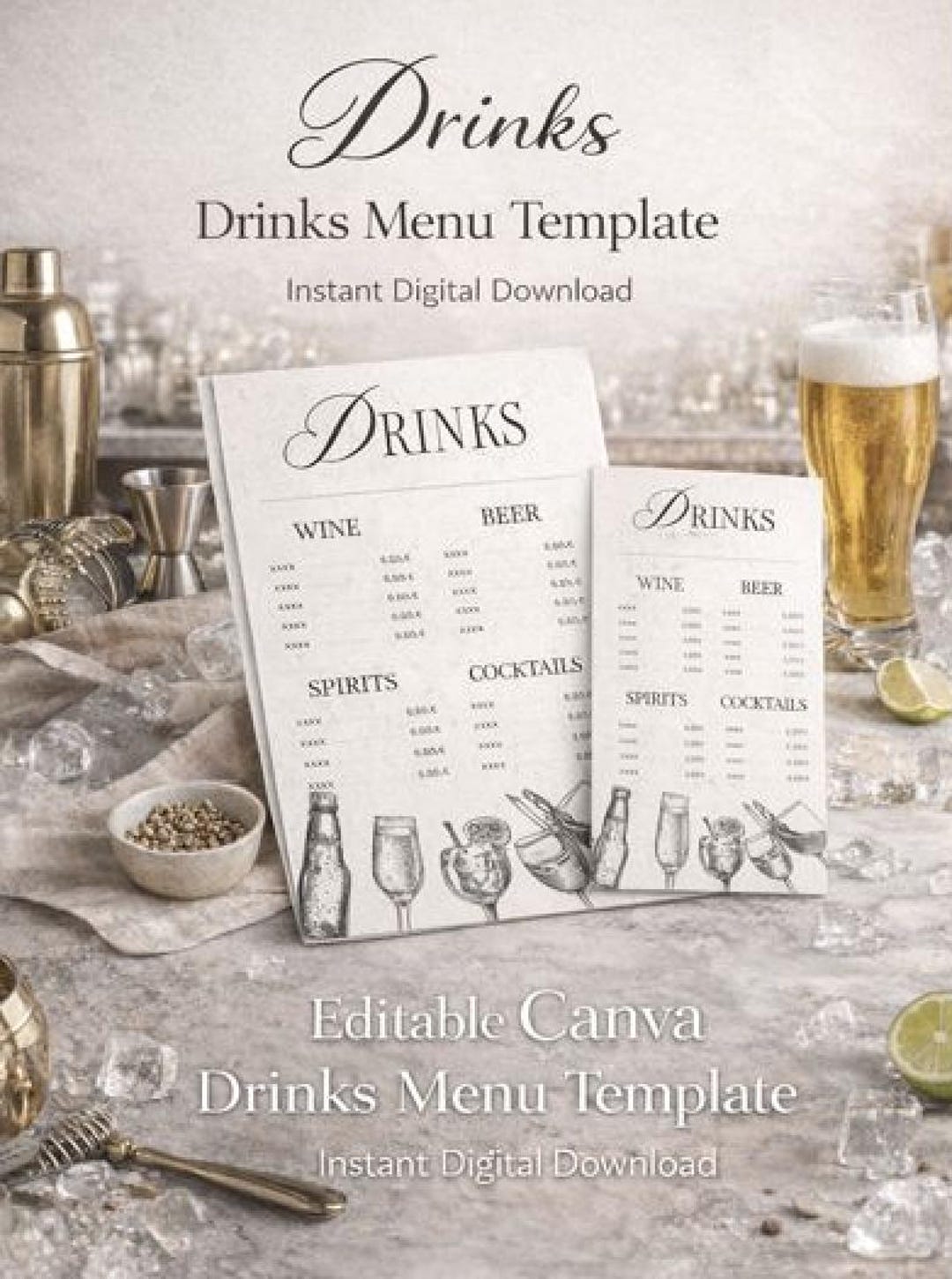 Editable Drinks Menu Template – Cocktail & Bar – Modern Minimal Design ...