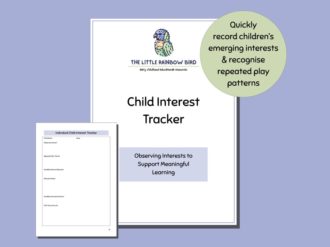 Child Interest Tracker Early Childhood EYLF Observation Schema Play ...