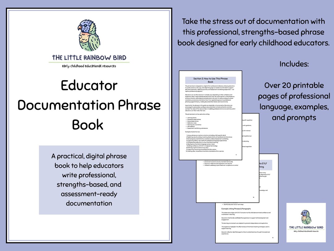 Educator Documentation Phrase Book | Professional EYLF V2 & NQS Aligned ...