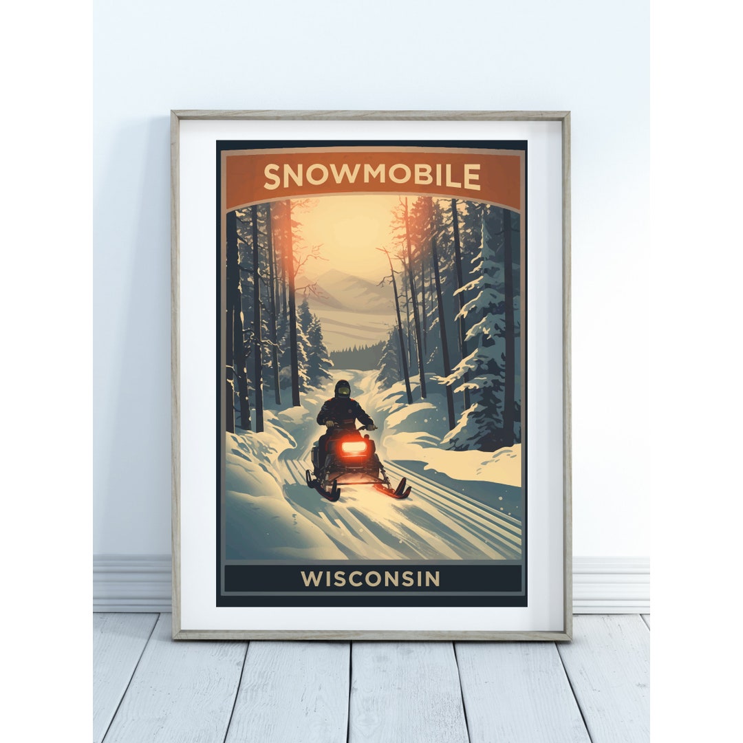 Wisconsin Snowmobiling Art Poster: Winter Landscape Print (digital ...