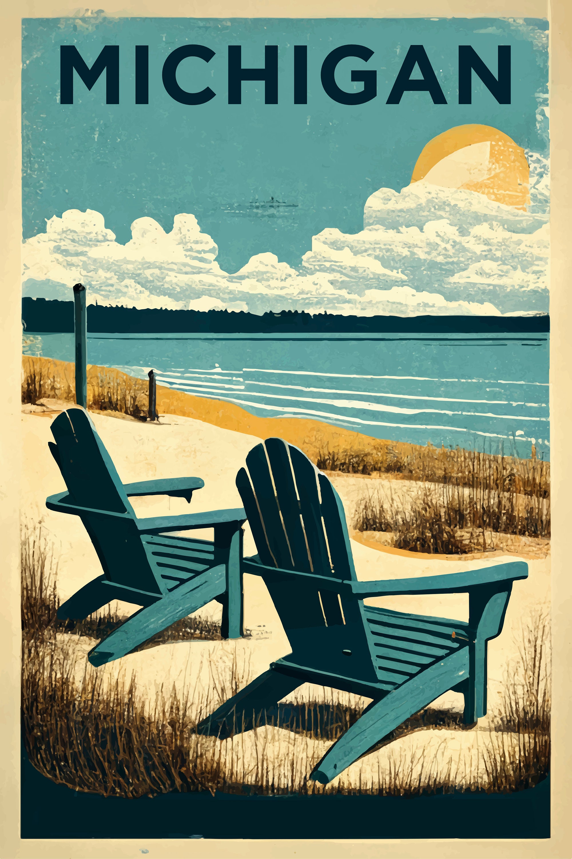 Adirondack Chairs On Beach Poster