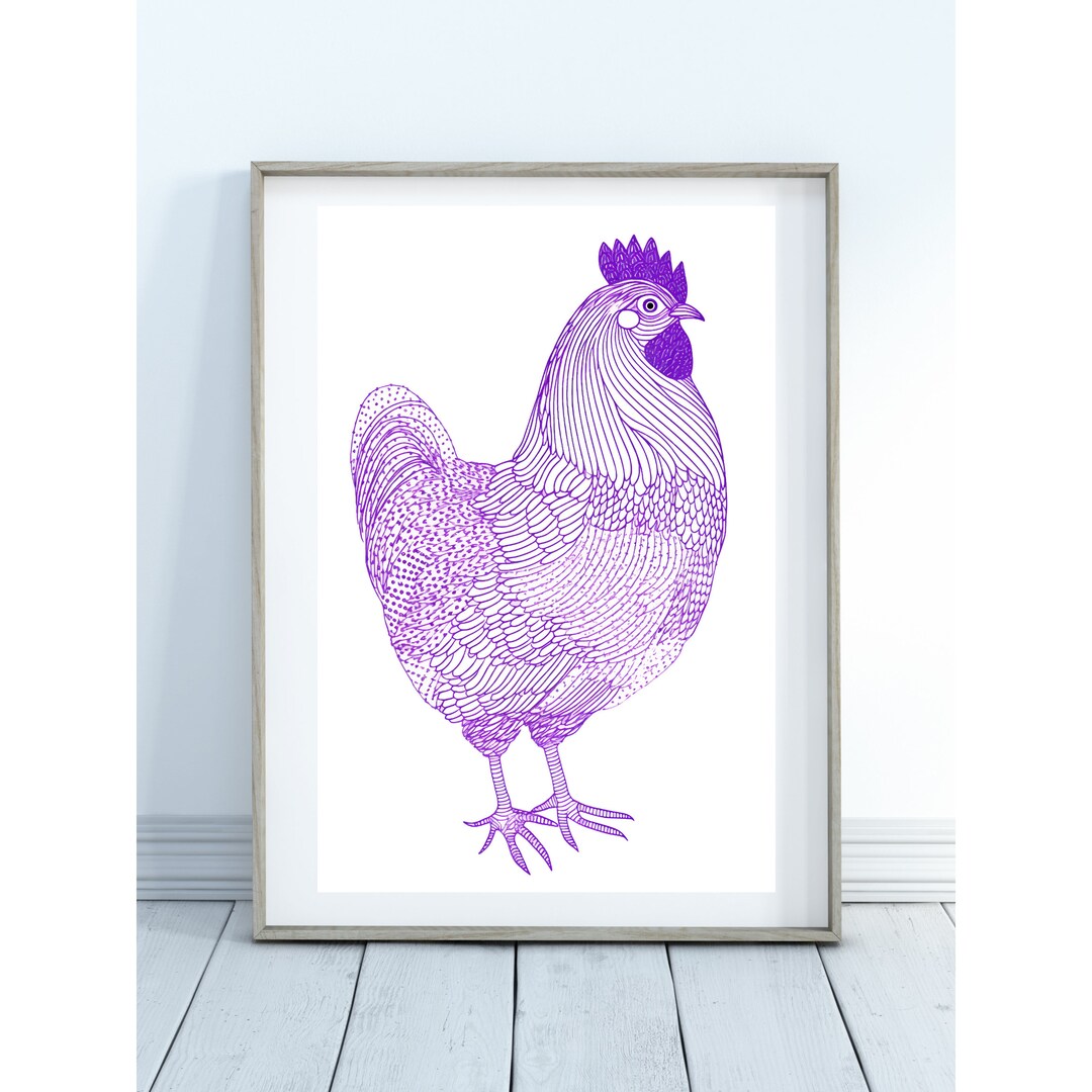 Folk Art Purple Hen Print: Farmhouse Kitchen Decor (digital Download ...