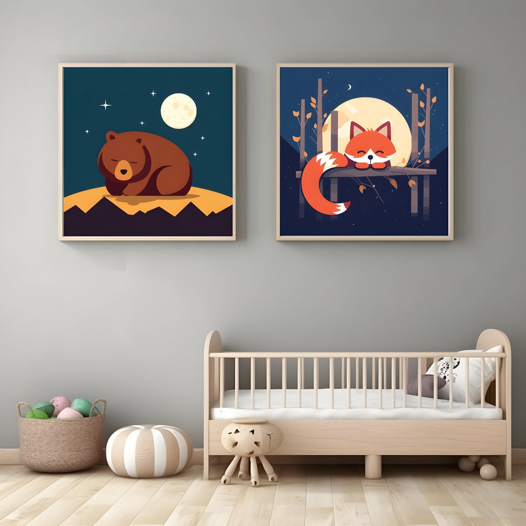 Cute Red Fox and Brown Bear Duo Art Printables: Perfect Nursery Decor ...