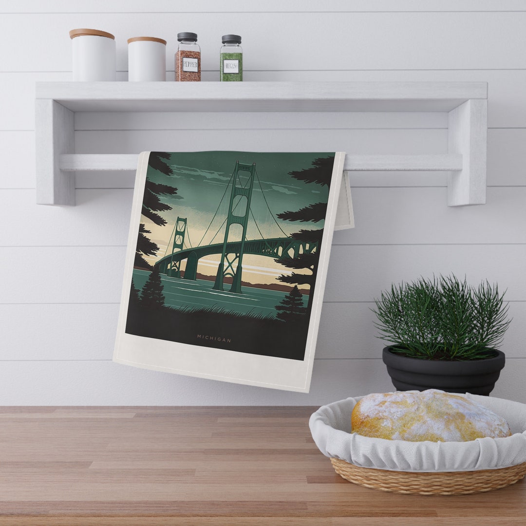 Mackinac Bridge Kitchen Towel, Tea Towel, Graphic Dishcloth. Perfect ...