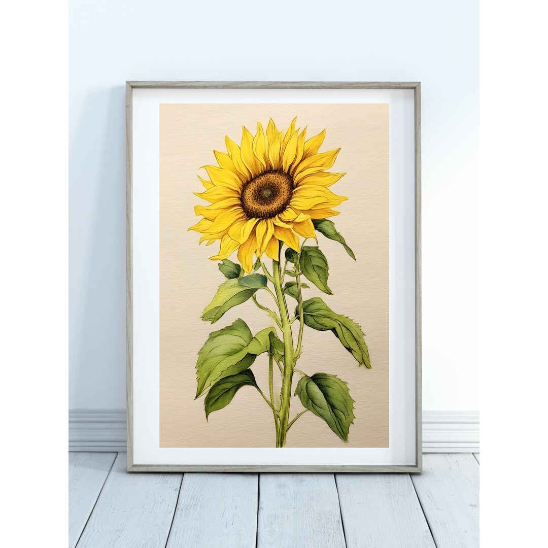 Vintage Sunflower Colored Pencil Drawing Poster Digital Download Vintage Nostalgic Vibe