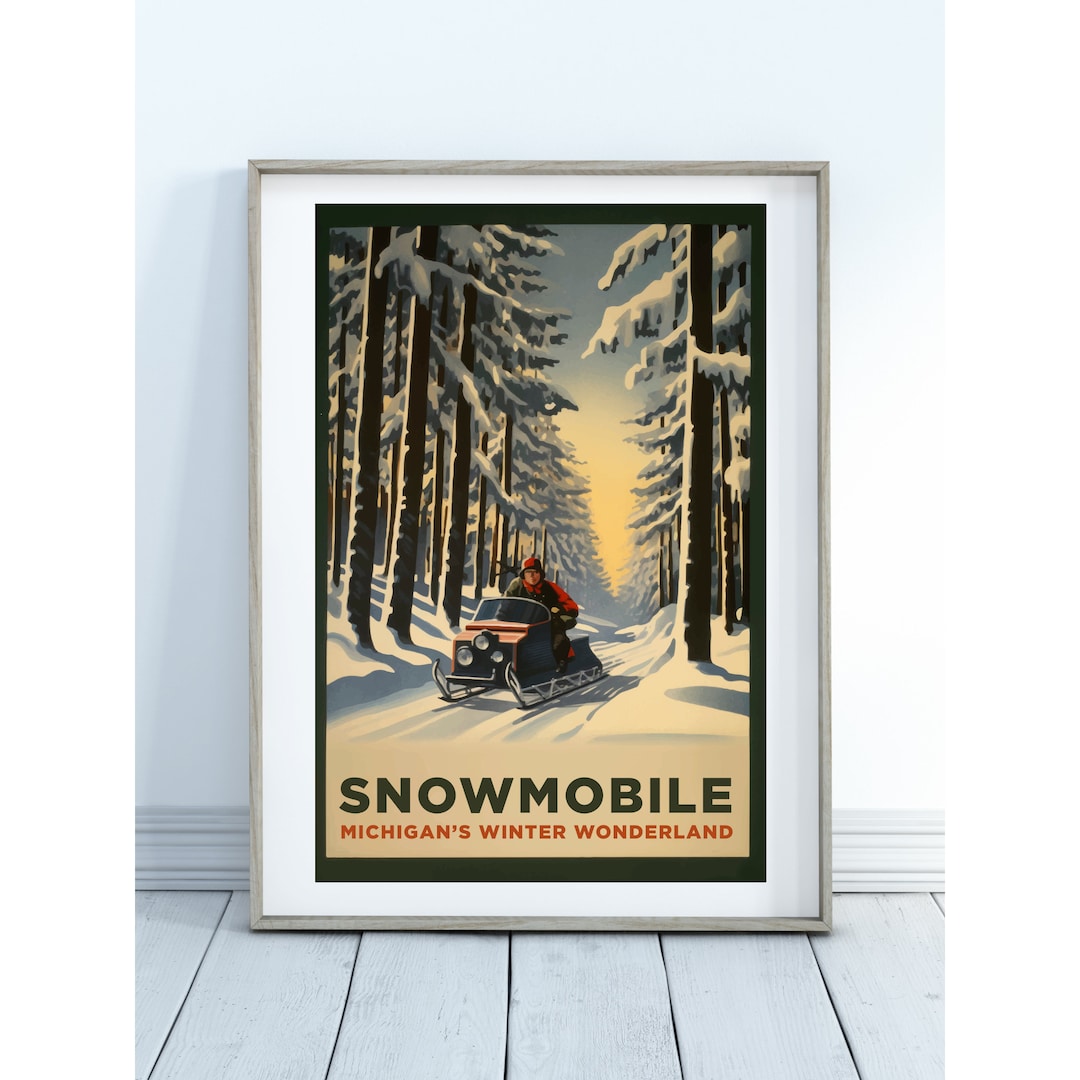 Snowmobiling Michigan Vintage Art Poster: Winter Wonderland (digital ...