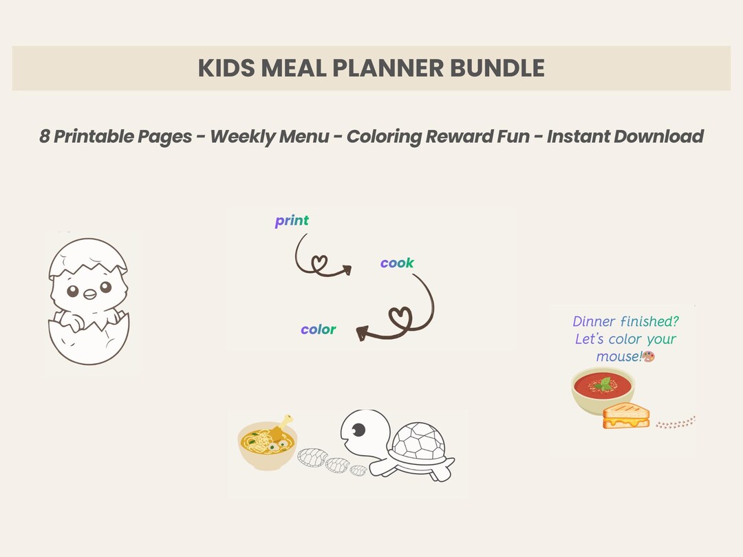 Kids Weekly Meal Planner Printable, Coloring Reward, Picky Eater (PDF ...