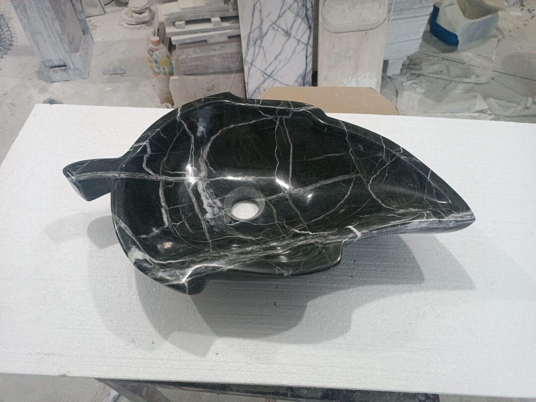 Green Marble Leaf Sink, Vessel Sink, Handmade Luxury Washbasin, Unique ...