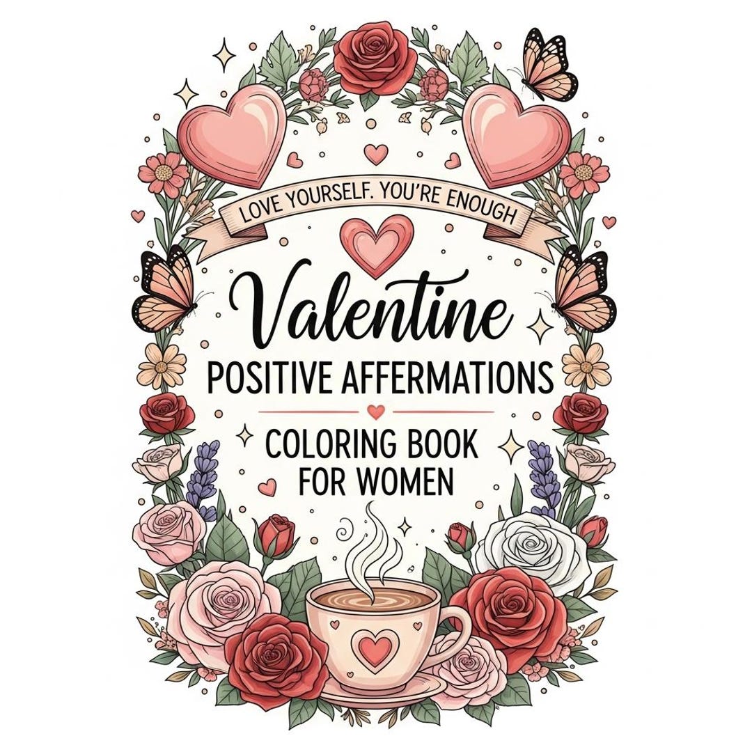 Valentine Positive Affirmations Coloring Book for Women – Self Love ...