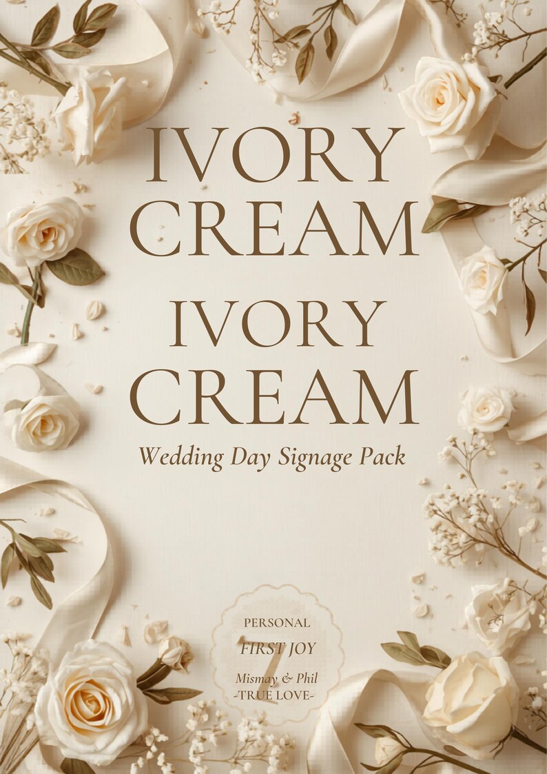 Ivory Cream Wedding Invitation Suite Signage Bundle, 12 Editable Canva ...
