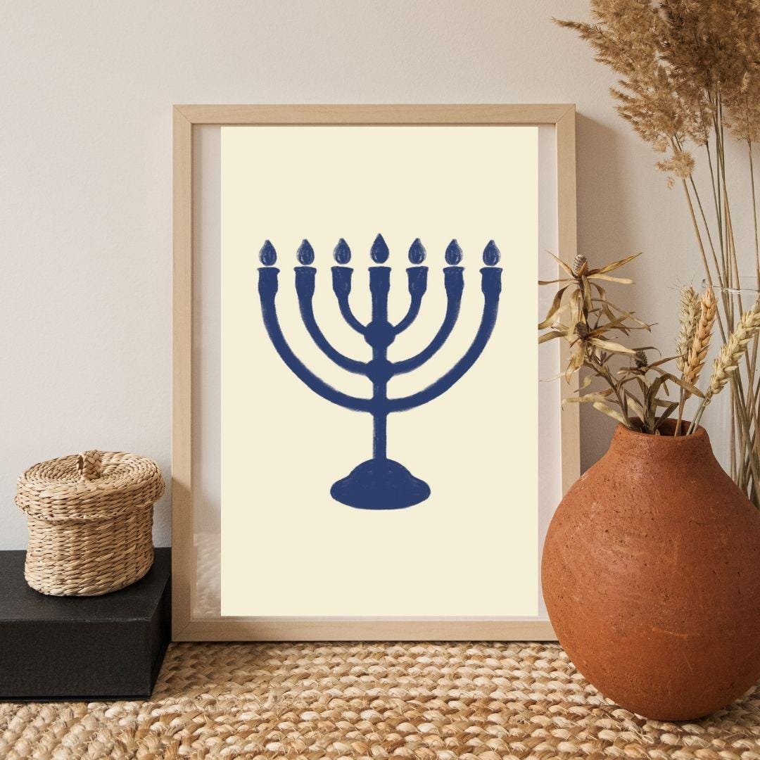 Menorah Lamp Stand 7 Branches Printable Wall Art Whimsical Minimal ...