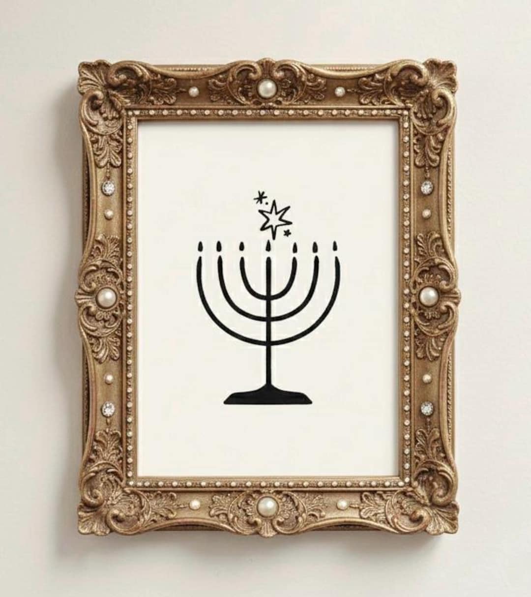 Menorah Lamp Stand 7 Branches Printable Wall Art Whimsical Minimal ...