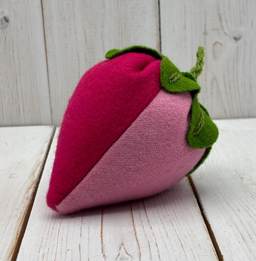 Pincushion Giant Strawberry Tri-color Pink Felted Wool Green Leaves - Etsy