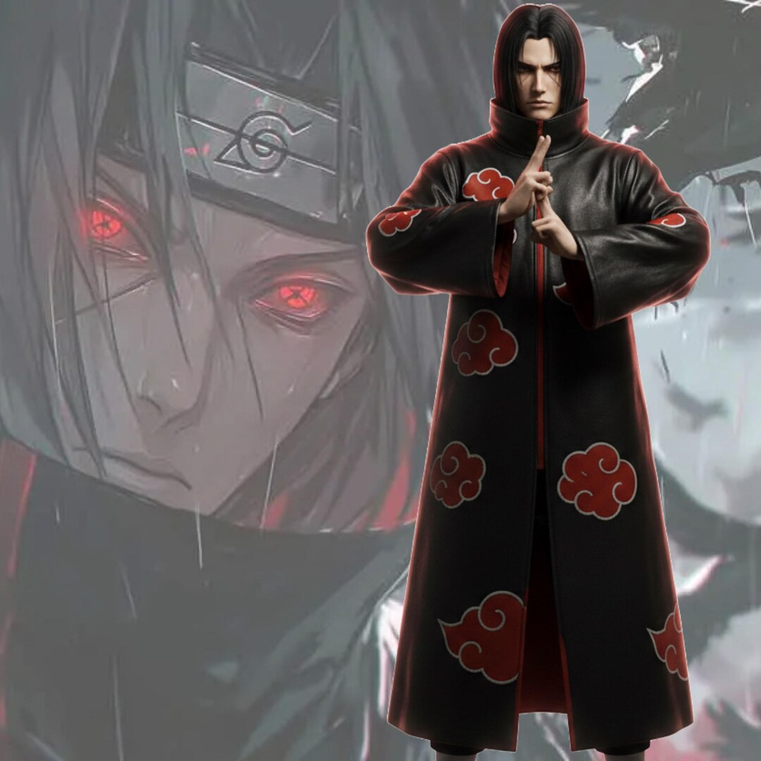 Cloud Ninja Black Leather Cloak, Anime Red Cloud Cosplay Coat, Japanese ...