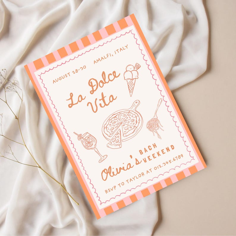 La Dolce Vita Bachelorette Invitation & Itinerary, Italian Amalfi Coast ...