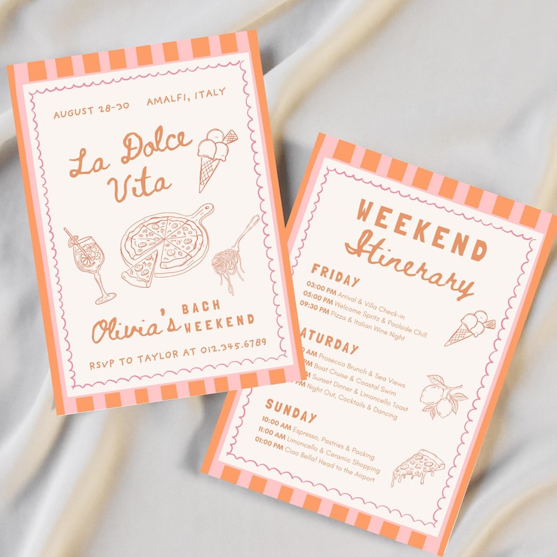 La Dolce Vita Bachelorette Invitation & Itinerary, Italian Amalfi Coast ...