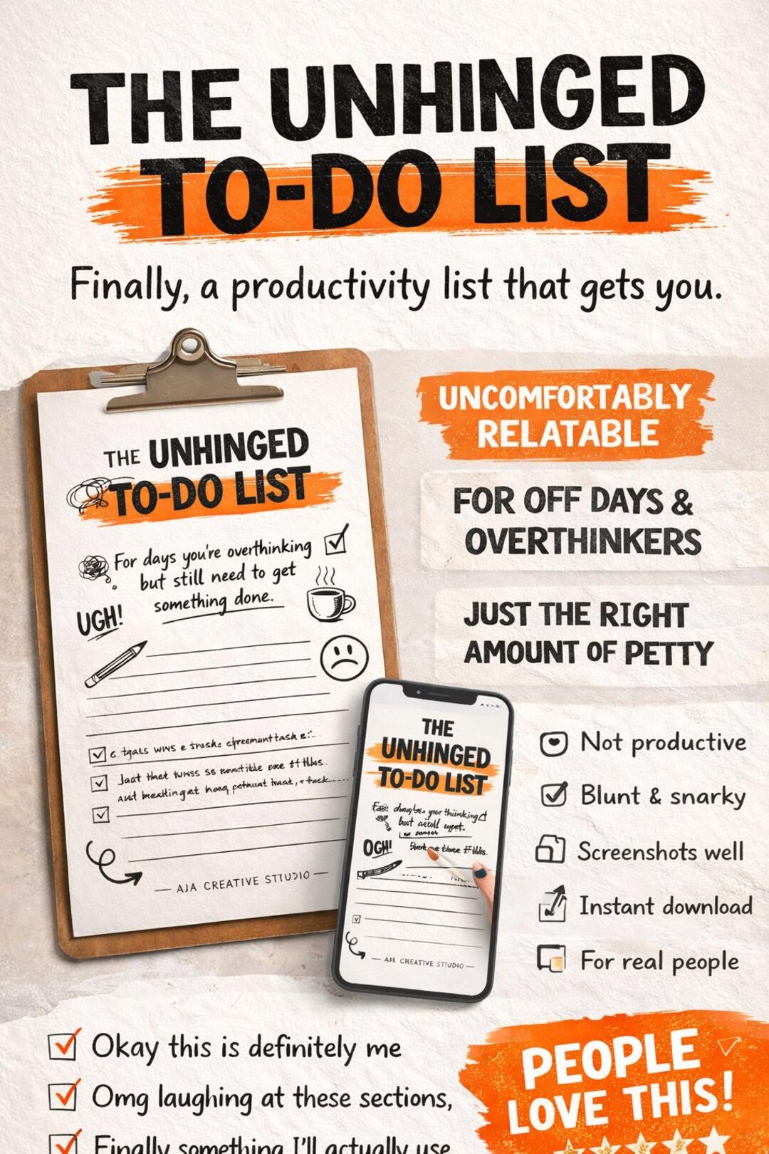 Unhinged To-do List | Funny Printable for Overthinkers (digital ...