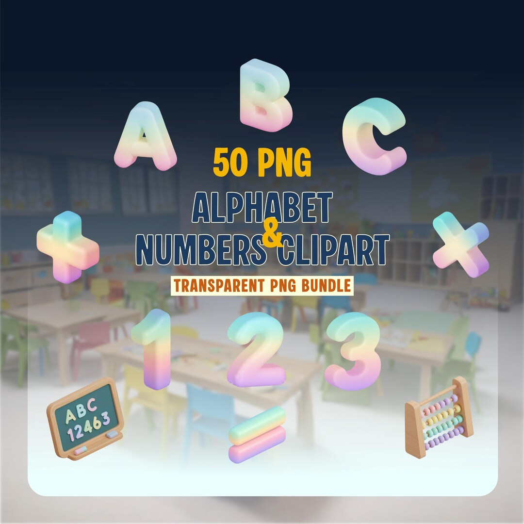 3D Pastel Alphabet Numbers Clipart Bundle (PNG Digital Download - Etsy