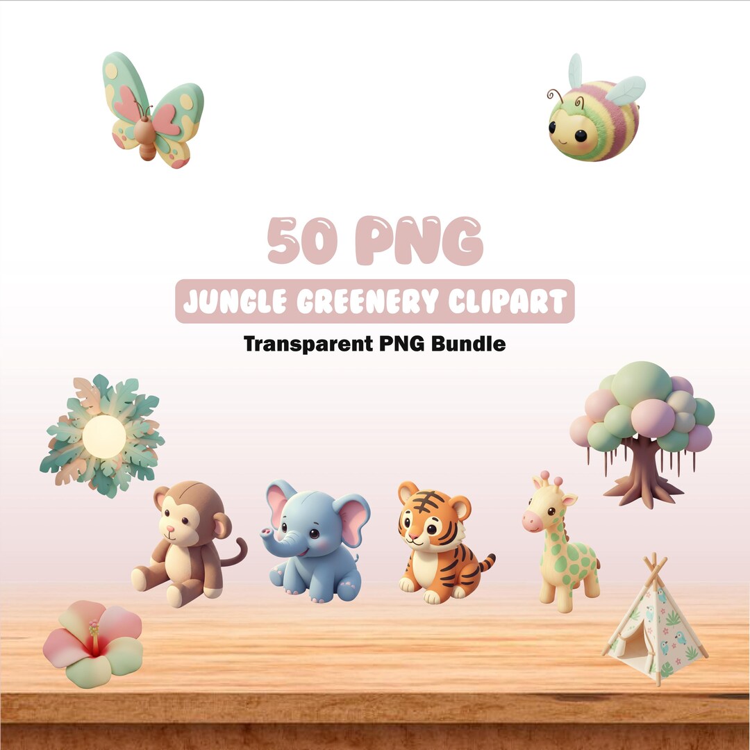 Jungle Animal Clipart Bundle, 3D Nursery PNG Graphics (digital Download ...