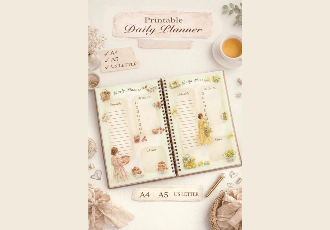 Cozy Cottagecore Daily Planner Printable | 5 Daily Planners | A4 A5 US ...