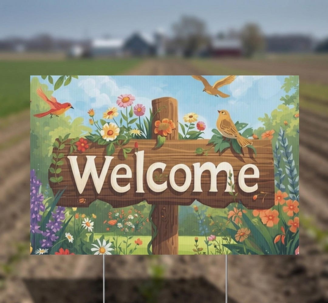 Custom Garden Welcome Banner, Colorful Floral Yard Sign With Birds ...