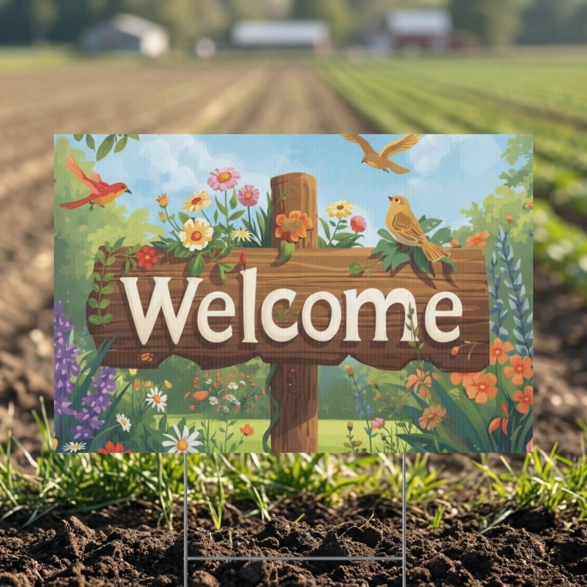 Garden Welcome Yard Sign Printable, Floral Post With Birds, Home Gift ...