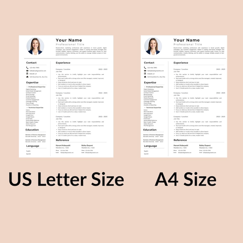 Modern Resume Template Canva | ATS Friendly CV With Cover Letter ...