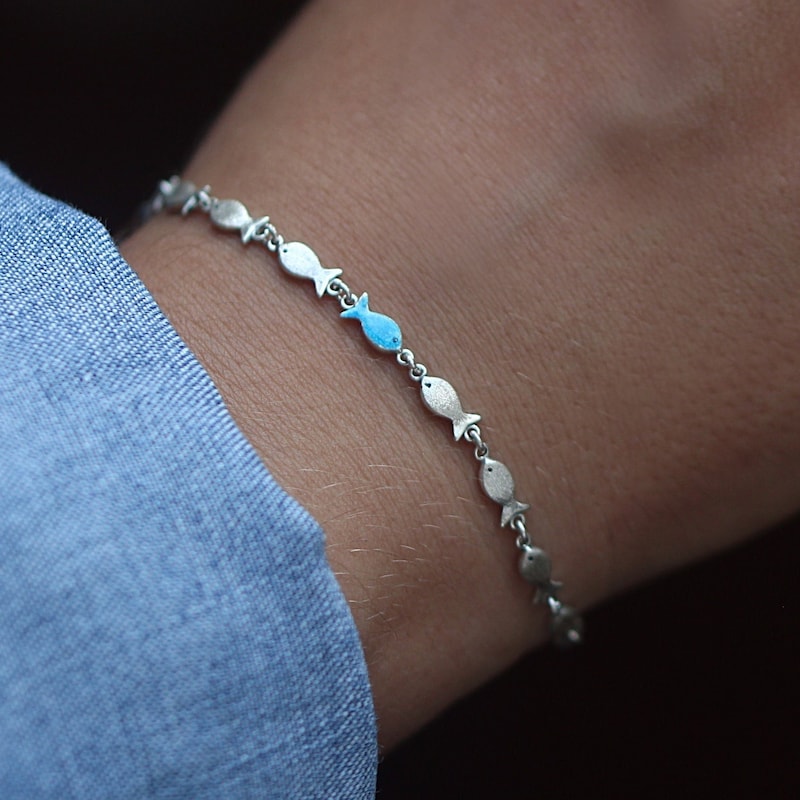 Blue Fish Silver Bracelet - Etsy