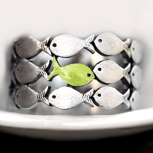 Swimming Against the Current. Sterling Adjustable Ring. School of Fish ...