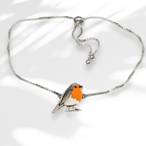 Red Robin Bird Slider Bracelet. Sterling Silver and Orange Enamel ...