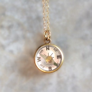 Dainty Gold Working Compass Necklace. 18k Gold Vermeil. Unique Handmade ...