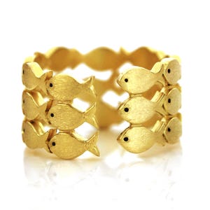 Against the Current. Gold Vermeil Fish Ring With One Light Green Enamel ...