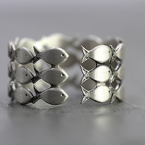 Swimming Against the Current. Sterling Adjustable Ring. School of Fish ...