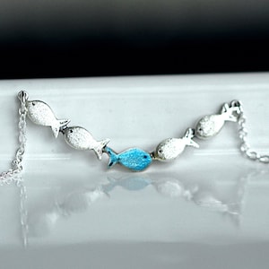 Against the Current. Dainty Silver Necklace. Against the Tide With One Blue Turquoise Fish ...