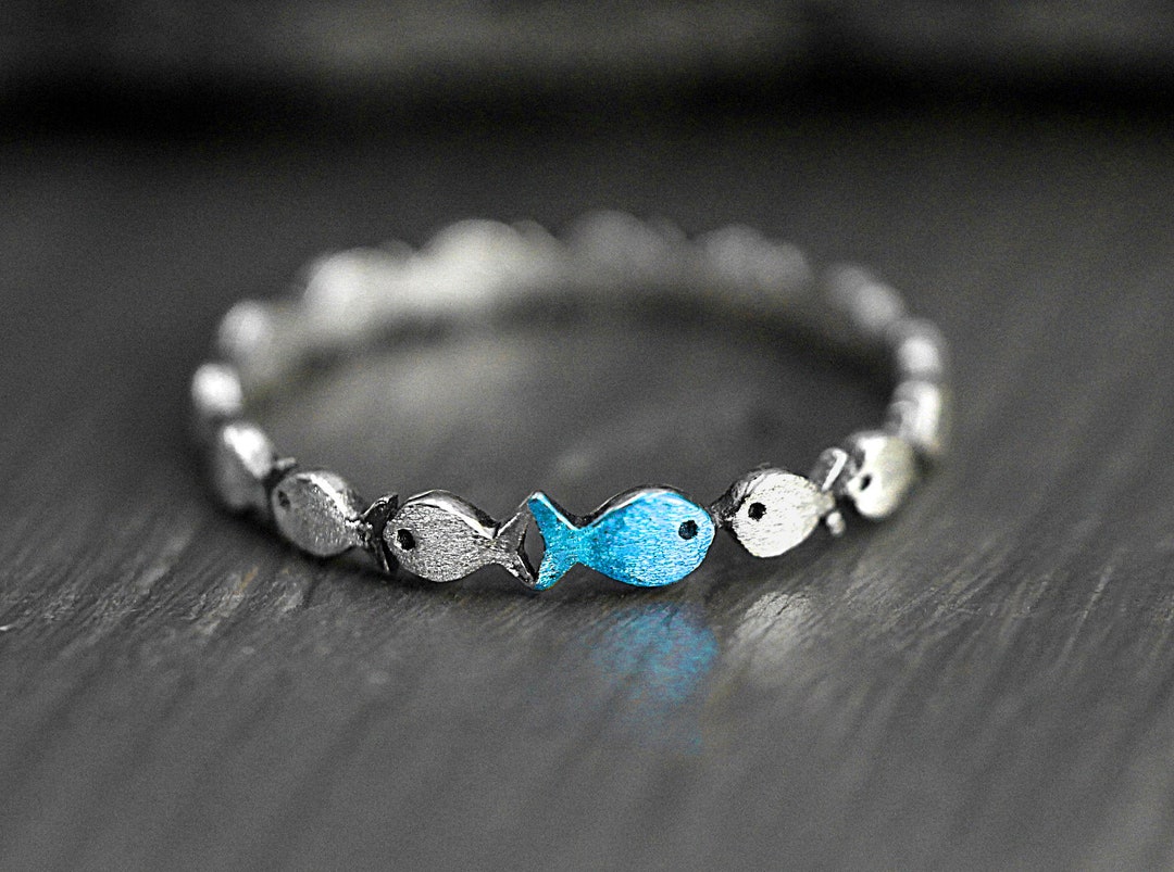 Swimming Against the Current. Dainty Sterling Silver Ring. School of ...